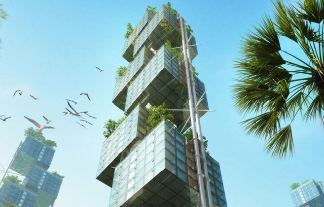 Elastični drveni neboder napravljen od fleksibilnih kocki ...